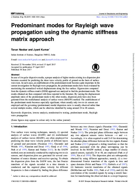 Pdf Predominant Modes For Rayleigh Wave Propagation Using The Dynamic Stiffness Matrix Approach