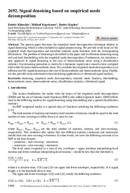 Pdf Signal Denoising Based On Empirical Mode Decomposition