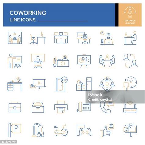 코워킹 관련 라인 아이콘 집합입니다 윤곽 선자 모음 편집 가능한 스트로크 0명에 대한 스톡 벡터 아트 및 기타 이미지 0명 개념 계획 Istock