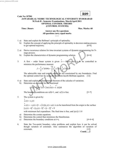 R09 Optimal Control Theory Pdf
