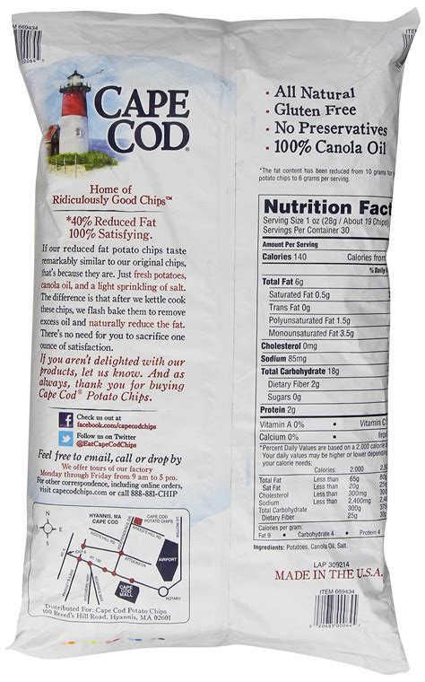 Cape Cod 40 Reduced Fat Potato Chips Nutrition Facts At Jason Rico Blog