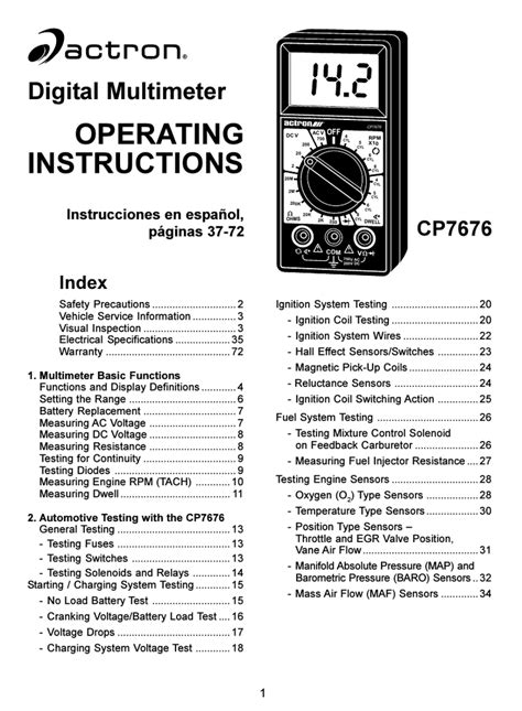 Actron Cp7672 Features Chart Digital Multimeter Revised 55 Off