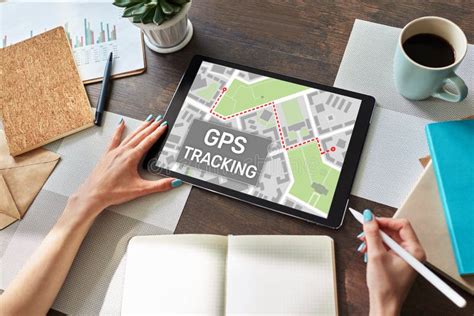 GPS Global Positioning System Tracking Map On Device Screen Stock