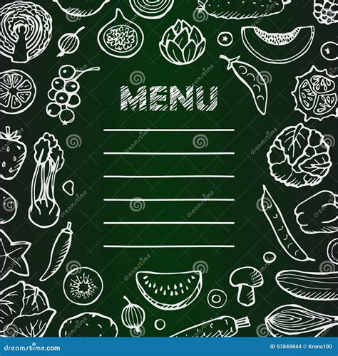 Menu With Hand Drawn Vegetarian Doodle Elements Stock Vector