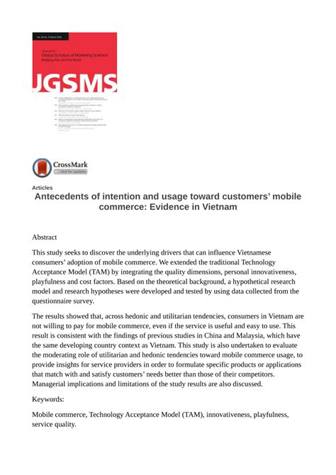 Pdf Antecedents Of Intention And Usage Toward Customers Mobile Commerce Evidence In Vietnam
