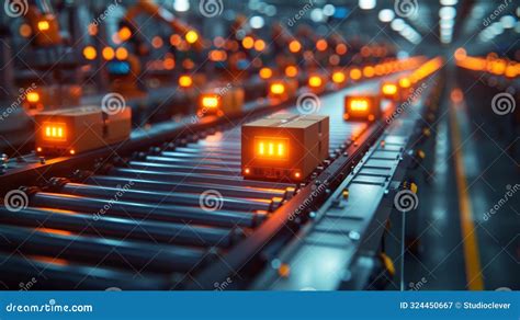 Automated Parcel Sorting On A Conveyor Belt Generative Ai Stock Image