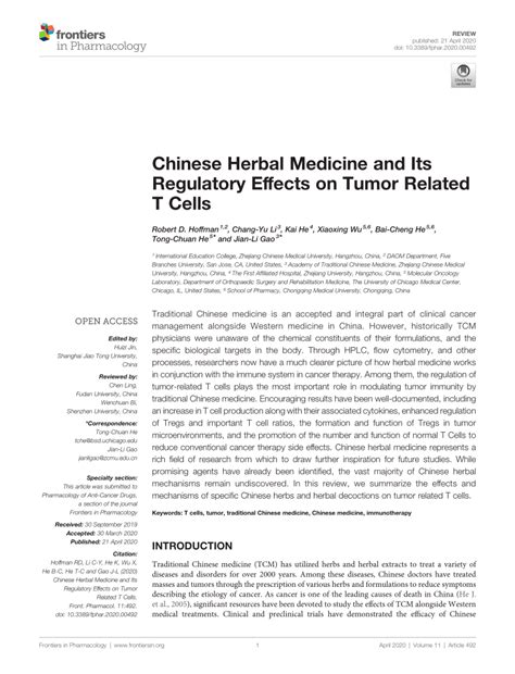 Pdf Chinese Herbal Medicine And Its Regulatory Effects On Tumor
