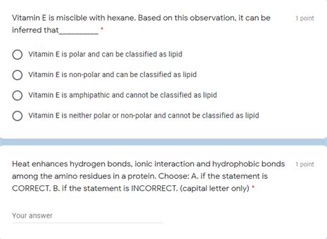 Solved 1 Point Vitamin E Is Miscible With Hexane Based On