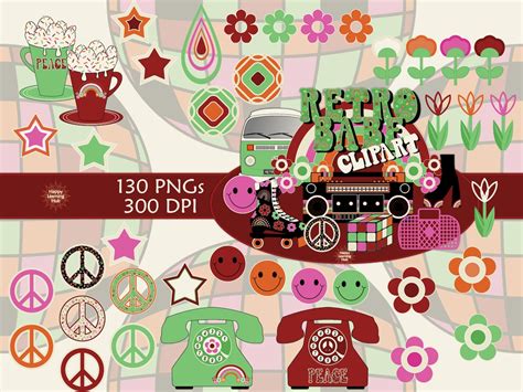 Retro Clipart 80s Clipart 70s Clipart Groovy Peace Funky Disco