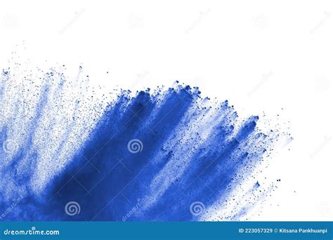 Blue Color Powder Explosion On White Background Stock Image Image Of