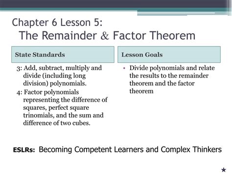 Ppt Chapter 6 Lesson 5 The Remainder And Factor Theorem Powerpoint Presentation Id 5772212
