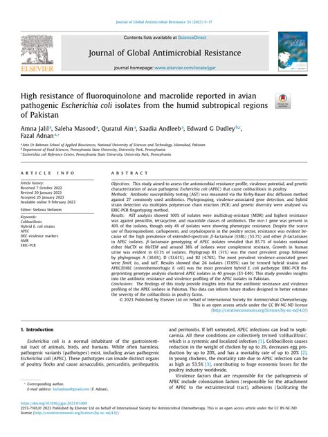 Pdf High Resistance Of Fluoroquinolone And Macrolide Reported In The Avian Pathogenic E Coli