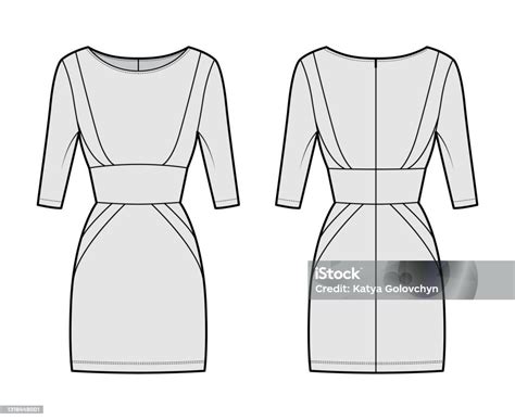 드레스 패널 튜브 기술 패션 일러스트와 모래 시계 실루엣 팔꿈치 소매 장착 된 몸 미니 길이 스커트 0명에 대한 스톡 벡터 아트 및 기타 이미지 Istock