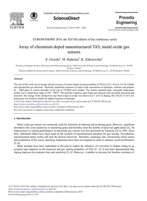Pdf Array Of Chromium Doped Nanostructured Tio2 Metal Oxide Gas Sensors