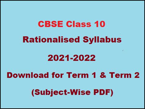 Cbse Class 10th Revised Syllabus 2021 22 For Terms 1 2 With Important