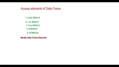 Data Frame Part 3 Accessing Elements Using Loc And Iloc Youtube