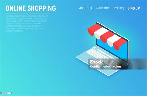 온라인 쇼핑 아이소메트릭 개념 노트북입니다 평면 디자인 그래픽 요소 표시 기호 선 아이콘 세트 벡터 일러스트입니다 개념과 주제에 대한 스톡 벡터 아트 및 기타 이미지