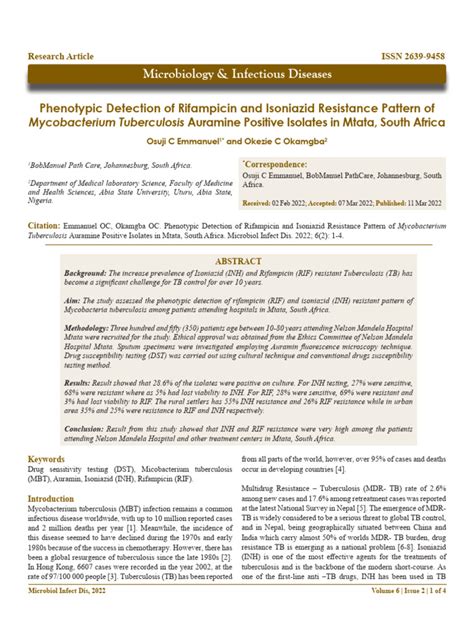 Phenotypic Detection Of Rifampicin And Isoniazid Resistance Pattern Of Mycobacterium