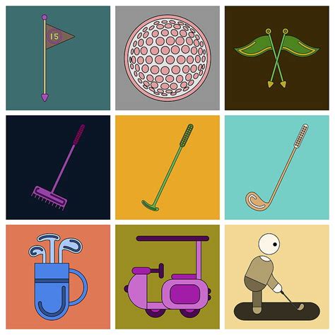평면 디자인 골프 장비 벡터 아이콘 세트 Ai Eps Uidownload
