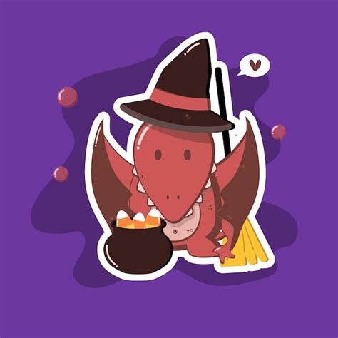 Premium Vector Dinosaur Pterodactyl Witch Halloween Character