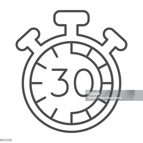 버튼 30초 타이머 크로노미터 씬 라인 아이콘 시간 컨셉 흰색 배경의 클럭 벡터 사인 모바일 컨셉 및 웹 디자인을 위한 윤곽선 스타일 아이콘이 있는 스톱워치 벡터 그래픽