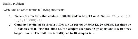Matlab Problem Write Matlab Codes For The Following Chegg Com