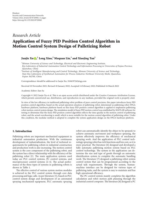 Pdf Application Of Fuzzy Pid Position Control Algorithm In Motion Control System Design Of