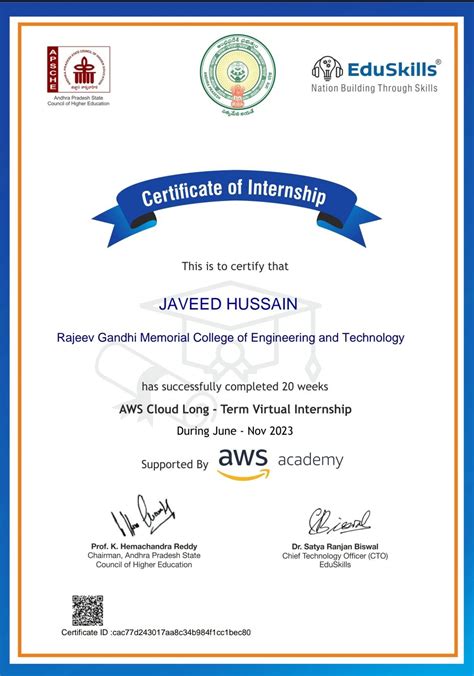 Javeed Hussain On Linkedin Aws Cloudcomputing Internship Eduskills Learninganddevelopment