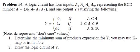 solved problem 6 a logic circuit has four inputs