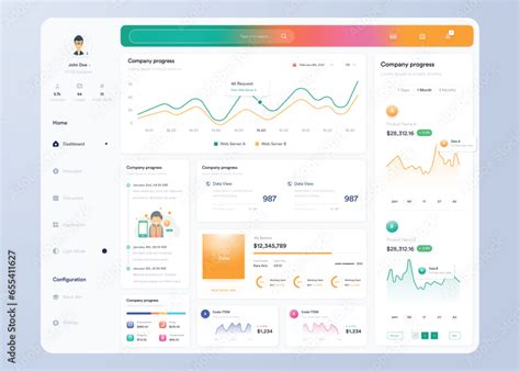 Infographic Dashboard Ui Design With Graphs Charts And Diagrams Web Interface Template For