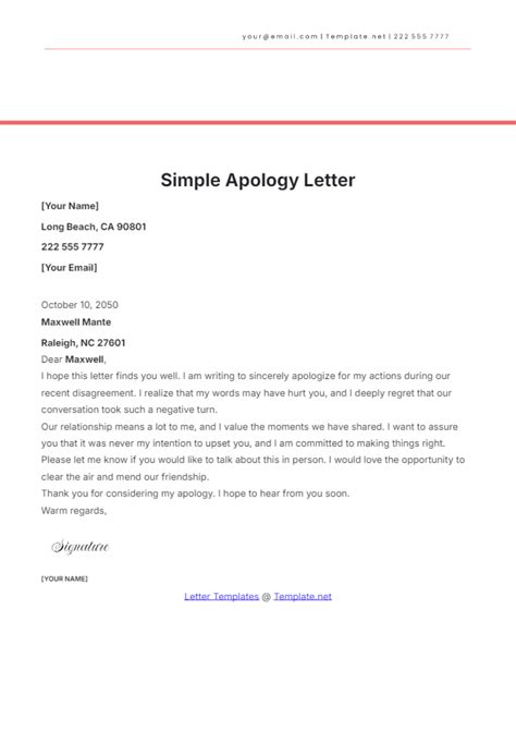 Free Simple Apology Letter Template To Edit Online