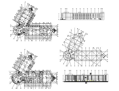 Plan Elevation And Sectional Building 2d View Layout Autocad File