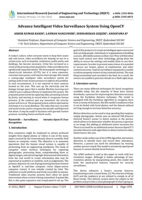 Motion Detection System For Security Using Iot Survey Pdf