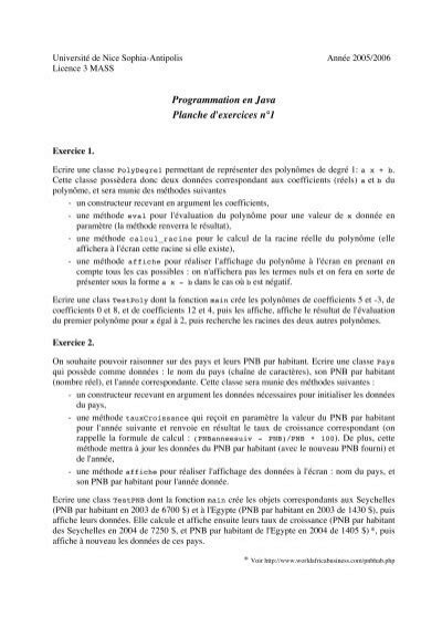 Programmation En Java Planche Dexercices NÂ°1