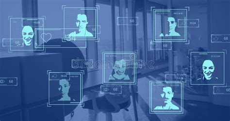 Image Of Biometric Photos And Data Processing Over Work Station In