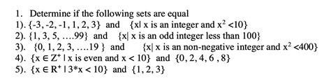 solved 1 determine if the following sets are equal 1