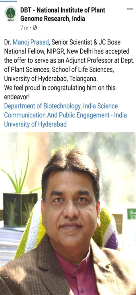 Deligted To Join As Adjunct Professor In The Department Of Plant Sciences School Of Life