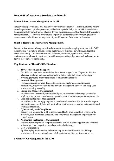 Remote It Infrastructure Excellence With Hex64 Docx