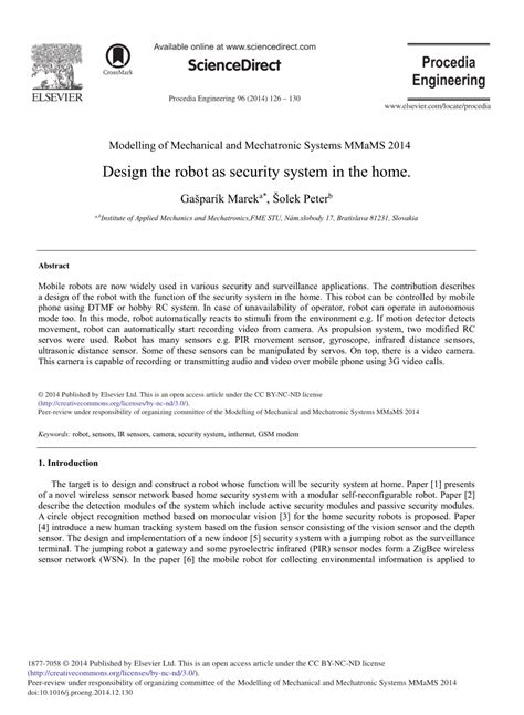 Pdf Design The Robot As Security System In The Home