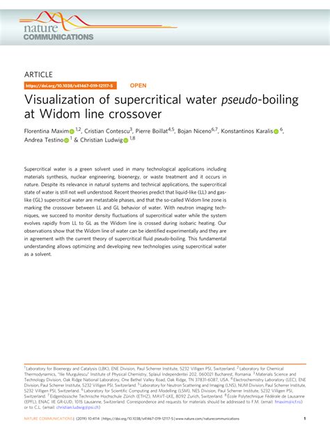 Pdf Visualization Of Supercritical Water Pseudo Boiling At Widom