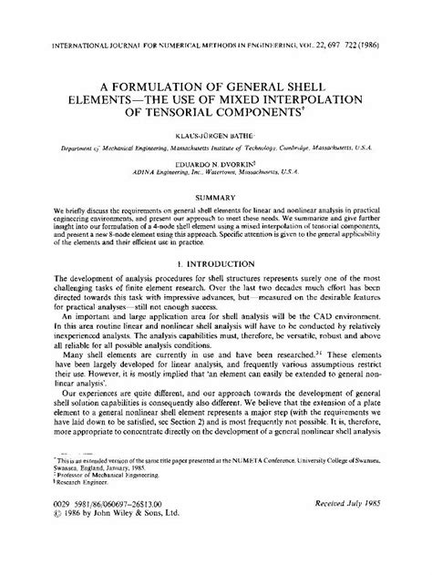Pdf A Formulation Of General Shell Elements9696the Use Of Mixed Interpolation Of Tensorial
