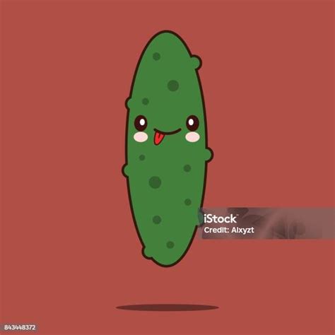 귀여운 야채 만화 캐릭터 오이 아이콘이와 미소 얼굴 평면 벡터 일러스트 레이 션 디자인 건강한 생활방식에 대한 스톡 벡터 아트 및 기타 이미지 건강한 생활방식 건강한
