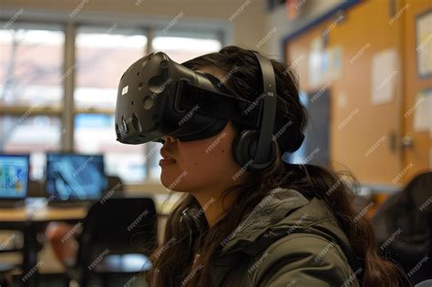 Premium Photo A Female Student Immersed In Virtual Reality Experience