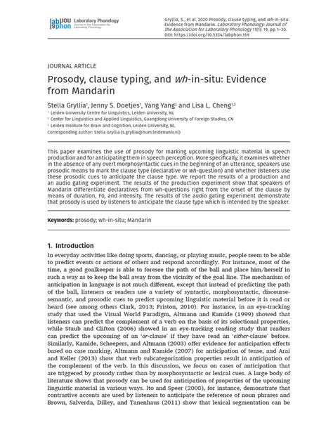 Prosody Clause Typing And Wh In Situ Evidence From Mandarin2020 Pdf