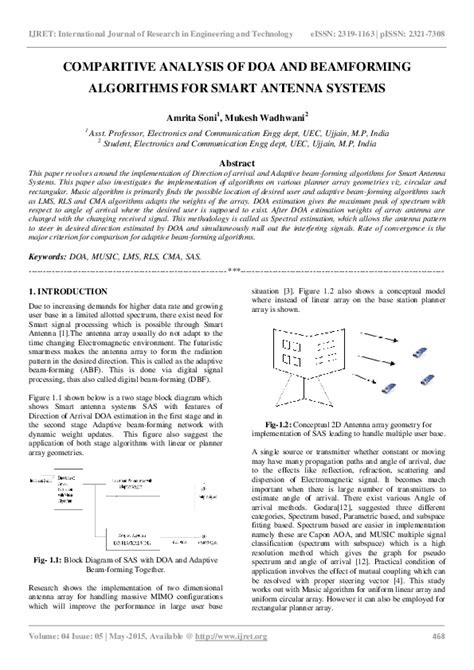 Pdf Comparitive Analysis Of Doa And Beamforming Algorithms For Smart