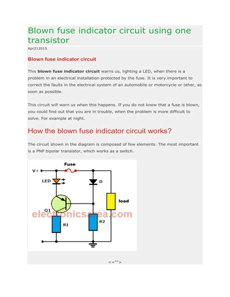 Blown Fuse Indicator Circuit With Transistor