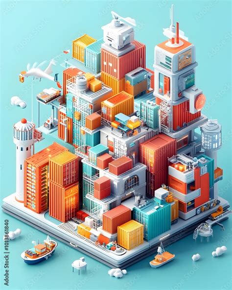 Towering Cargo Container Stacks Intermodal Freight Transport Network