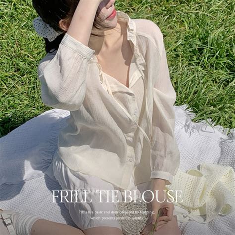 하객룩여리핏 Made 르또아 링클 프릴 타이 긴팔 블라우스44~110 ♥핫핑♥