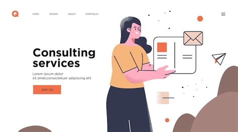 프레젠테이션 슬라이드 템플릿 또는 방문 페이지 웹 사이트 디자인 비즈니스 컨셉 일러스트레이션 프리미엄 벡터