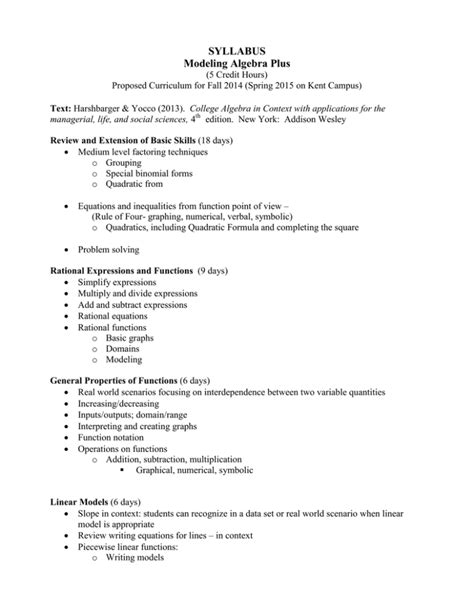Syllabus Modeling Algebra Plus